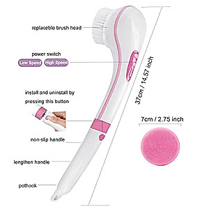 JTSea Electric Bath Brush Set, Waterproof Electric Body Scrubber & Silicone Facial Brush，4 Spin Brush Heads, Shower Brush Bath Scrubber Exfoliating, Back Brush Long Handle for Shower Women Men