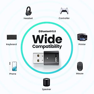UGREEN USB Bluetooth Dongle for PC - 5.0 Adapter, Driver-Free for Windows 11/10/8.1, Compatible with Desktop, Laptop, Bluetooth Mouse/Keyboard, Headsets, Speakers