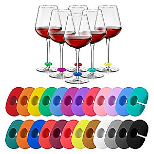 LOVEWEE 24 Pcs Wine Glass Charms Markers Drink Markers, Silicone Wine Glass Markers Glass Identifiers for Glass Cup Champagne Flutes Cocktails, Martinis
