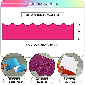 288 Feet Colorful Bulletin Board Borders Scalloped Classroom Borders Colorful Die Cut Border Trim Classroom Decorations for Bulletin Boards Chalkboard Wall Locker Office Back to School Decor,24 Colors