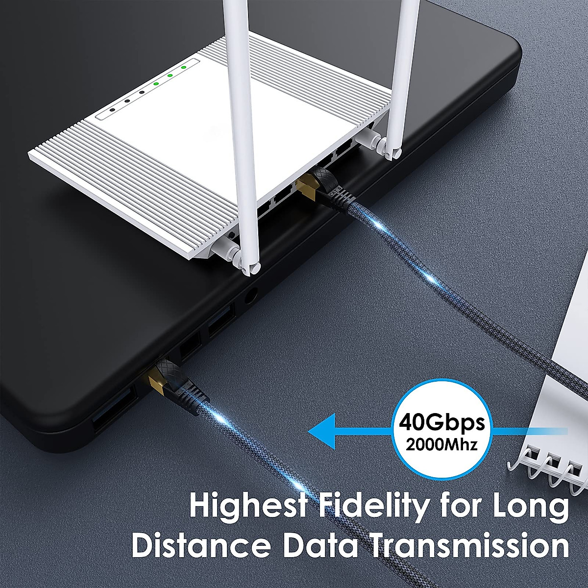 Ciwoda Cat 8 Ethernet Cable 25ft, Outdoor, Indoor Nylon Braided Cat 8 Cable, Heavy Duty 26AWG 40Gbps, 2000MHz, S/FTP Patch Cord for Xbox, POE, PS5, Router