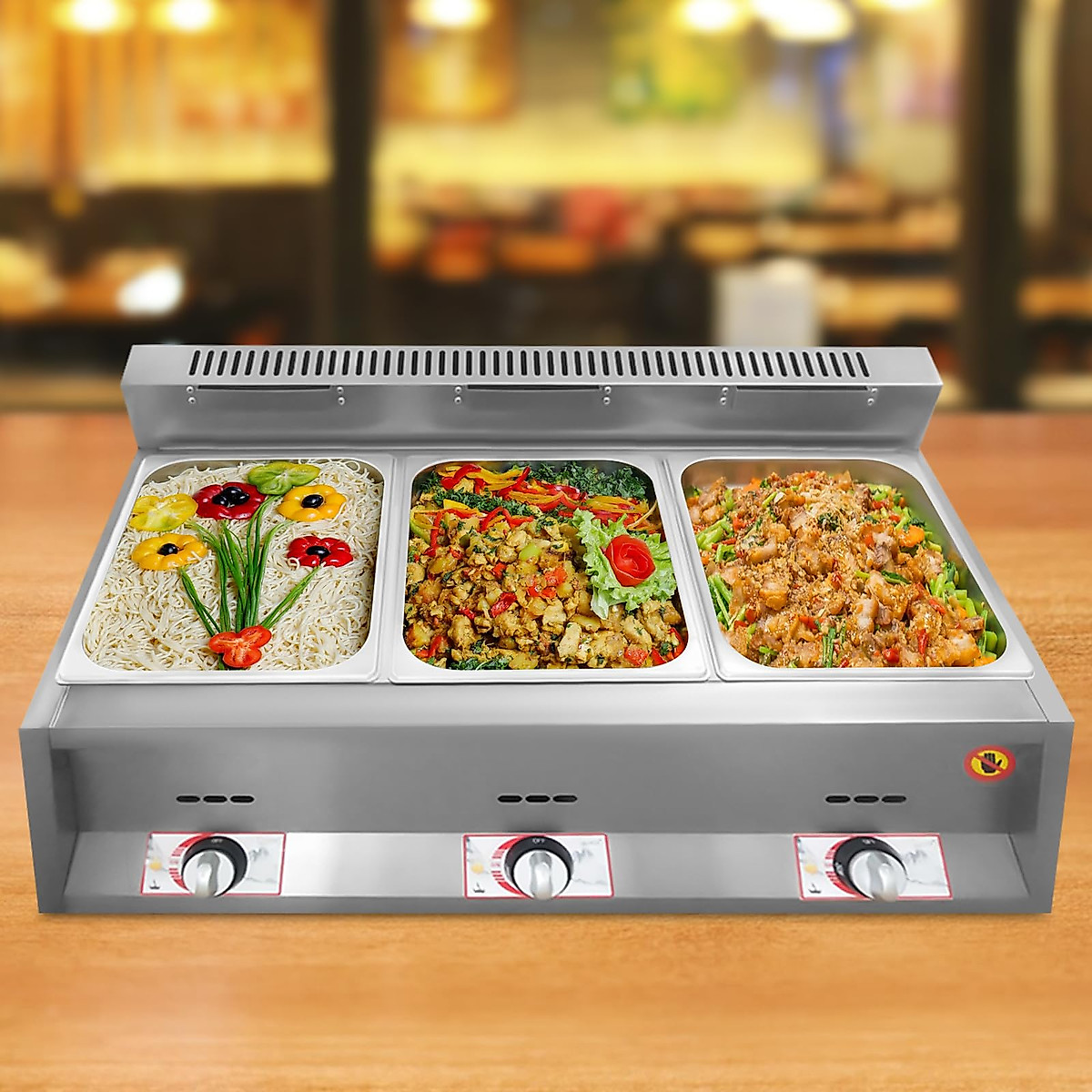 3-Pot Food Heating Pot, Gas/LPG Countertop Soup Warmer, Stainless Steel Cooking Heating Pot, Suitable for Households, Restaurants, Hotels, Banquet Halls, and Self-Service Restaurants.