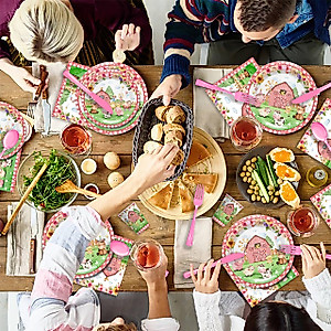 Piooluialy Pink Farm Birthday Party Supplies for Girl - Farm Animal Baby Shower Party Decorations Include Dinner Plates, Cups, Napkins, Cutlery, Farm House Barnyard Theme Party Supplies | Serves 24