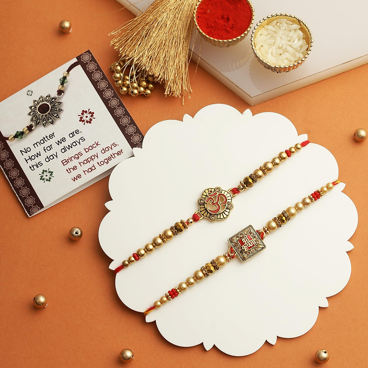 TIED RIBBONS Bhai Dooj Rakhi for Brother Set of 2 Rakhi Set, Rakhi Card, Bhai Dooj Tika Set - Bhaiya Dooj Rakhi Bracelet for Brother Rakhi for Bhaiya, Rakhi Gifts for Brother, Bro Rakhi Thread