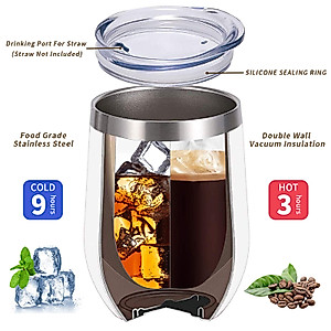 PoTlsren for Women, 12OZ Wine Tumbler with Lid, Stainless Steel Double Wall Vacuum Insulated Coffee Mug Travel Tumbler Cup