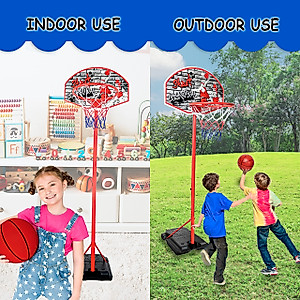 Kids Basketball Hoop Indoor Outdoor Play Adjustable Height 5.8 ft to 8.7 ft Tall Portable Basketball Court Hoops Net with Fillable Base