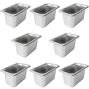 UEJYWUY 8 Pack 1/9 Size Steam Table Pan, 4 Inch Deep Anti Jam Stainless Steel Steam Table Hotel Pan, Commercial Half Size Steam Table Food Pans for Restaurants, Cafeteria, Hotels, Kitchen, Catering