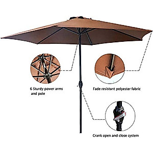 LOKATSE HOME Table Outdoor Market Patio Umbrella with Crank 9 Feet 6Ribs, Brown-Small