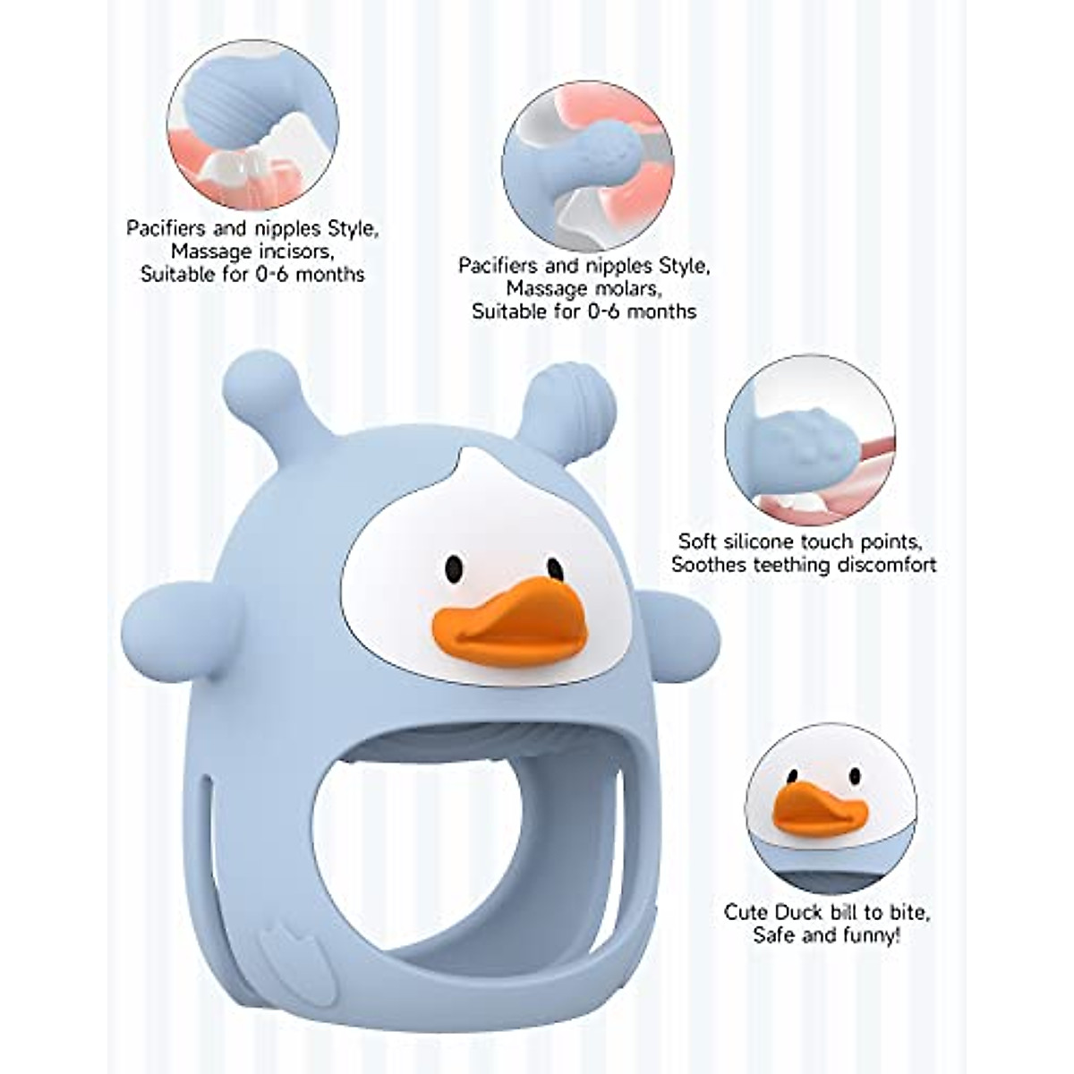 Teething Toys for Babies 0-6 Months, Never Drop Silicone Baby Teether, Hand Pacifier for Sucking Babies, Soothing Pain Relief, Best Chew Toy for Teething Baby, Teething Mitten for New Born - Blue