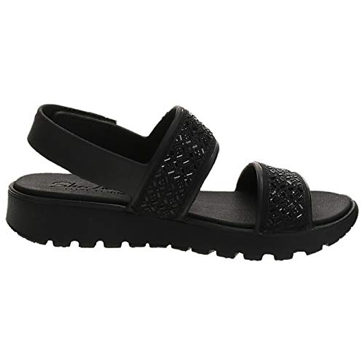 Skechers Women's Foamies Footsteps-Glam Party Sandal, Black/Black, 7 M US