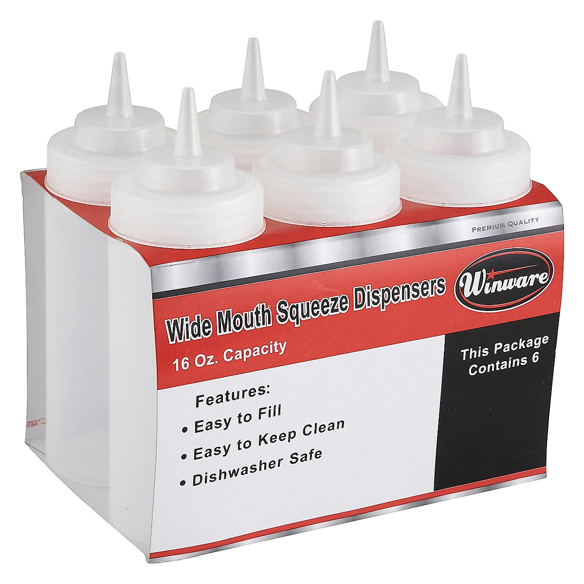 Winco Wide Mouth Squeeze Bottles 24-Ounce, 6-Pack