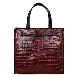 ANTONIO VALERIA Emma Dark Red Croco Print Premium Leather Top-Handle Tote for Women