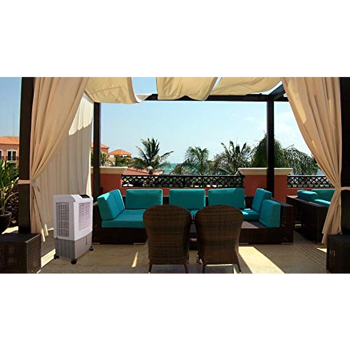 Hessaire MC26A Portable Evaporative Cooler, Humidifier, 2100 Cubic FPM, Cools 700 Sq. Ft., 2.5 GPH, White. For Garages, Shops, Patios, Pools, Workshops, Includes Remote Control for Ease of Operation