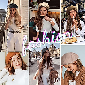 Women Wool Beret Hat French Style Winter Warm Solid Color Classic Knit Beret Cap