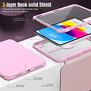 MoKo for iPad 11-inch (A16) 11th Generation Case 2025/ iPad 10th Generation Case with Pencil Holder 2022 10.9 inch, Built-in Screen Protector Clear Back, Multi Angle Viewing Stand, Nosegay