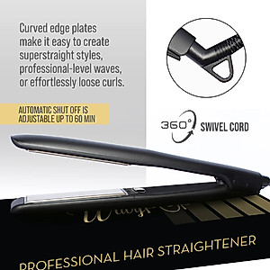 Wavy POP PRO 2 in 1 Titanium Flat Iron Hair Straightener & Curling Wand 1.75" | Professional Straightening Hair Iron with Ceramic MCH Fast Heat, Auto Shut Off | Dual Voltage with Travel Bag