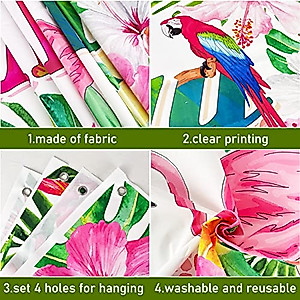 Hawaiian Birthday Banner Luau Tropical Birthday Party Decorations, Aloha Happy Birthday Door Cover Personalized Flamingo Birthday Backdrop for Hawaiian Themed Birthday Party Supplies with A Gift Pen