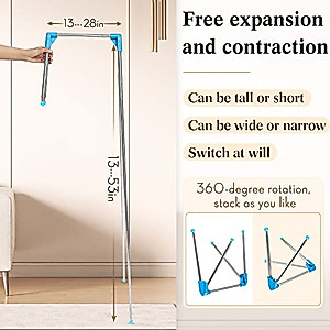 Gerrii Portable Garment Rack and 12 Small Foldable Clothes Hangers Folding Clothes Rack Travel Collapsible Clothing Rack for Indoor Outdoor Drying Laundry Dance Costume Bag Suitcase Camping (Blue)