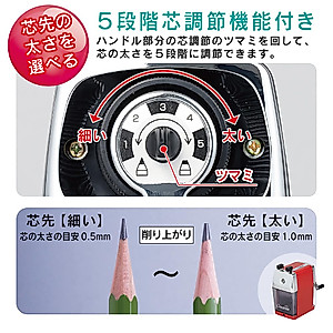 CARL Pencil Sharpener, CC-2000, Black, 5-Point Selector. Manual, Quiet for Office and Home Desks, School Classroom, CUI19018