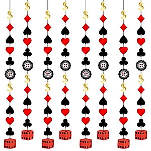 Chinco 12 Pcs 78.7 Feet Casino Party Decorations Casino Foil Hanging Las Vegas Party Decoration Red Black Poker Party Ceiling for Las Vegas Night Baby Shower Birthday Party Supplies Decor