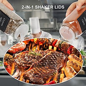 48 Pcs Glass Spice Jars with Labels and Black Lids 4oz Spice Container Set Seasoning Bottles with Blank and Printed Labels, Shaker Lids, Collapsible Funnel and Brush Included