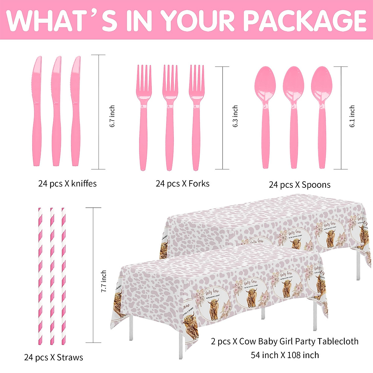 Xenorik Highland Cow Baby Shower Decorations Tableware - Holy Cow Baby Girl Party Supplies, Paper Plate, Cup, Napkin, Tablecloth, Cutlery, Boho Highland Cow Baby Shower Table Decorations | Serve 24