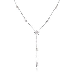 espere Star Drop Y Shaped Lariat Necklace Plated with White Gold