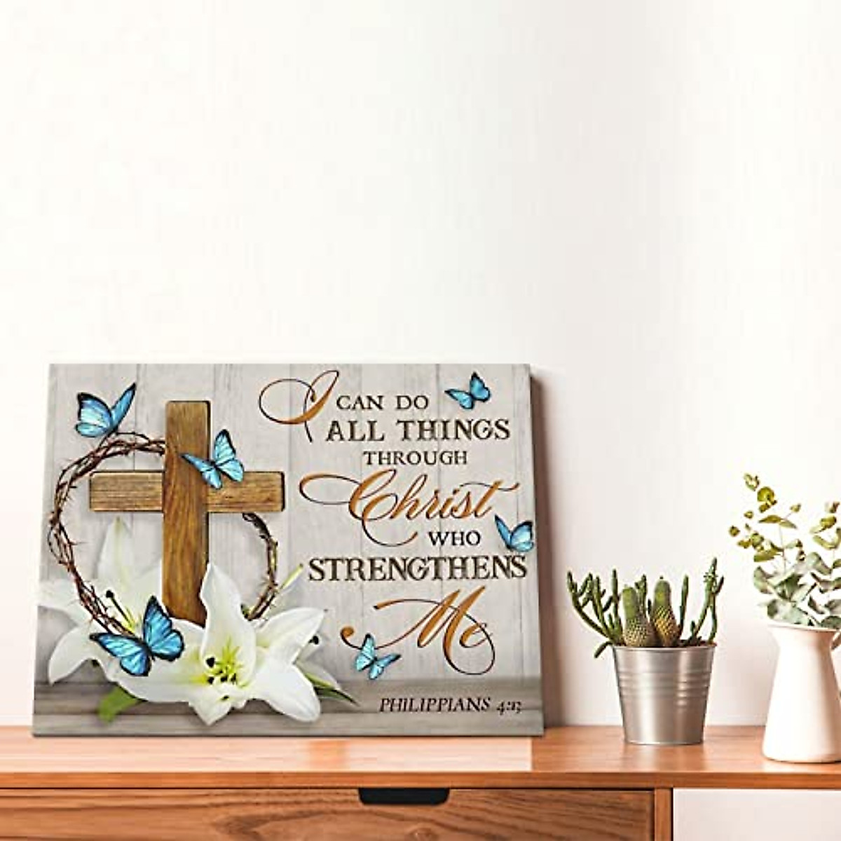 WALLOHERE Scripture Wall Art Christian Religious Decor Canvas Prints Floral Butterfly Painting Christ Faith Spiritual Posters Artworks Framed For Living Room Bedroom Ready To Hang12''x16''