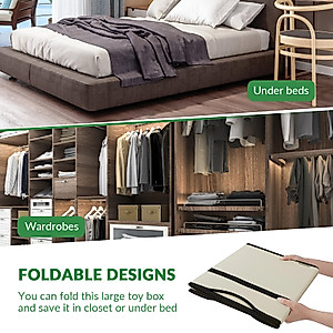 Large Toy Box Chest with Lid, Collapsible Sturdy Toy Storage Organizer Boxes Bins Baskets for Kids, Boys, Girls, Nursery, Playroom (Beige)