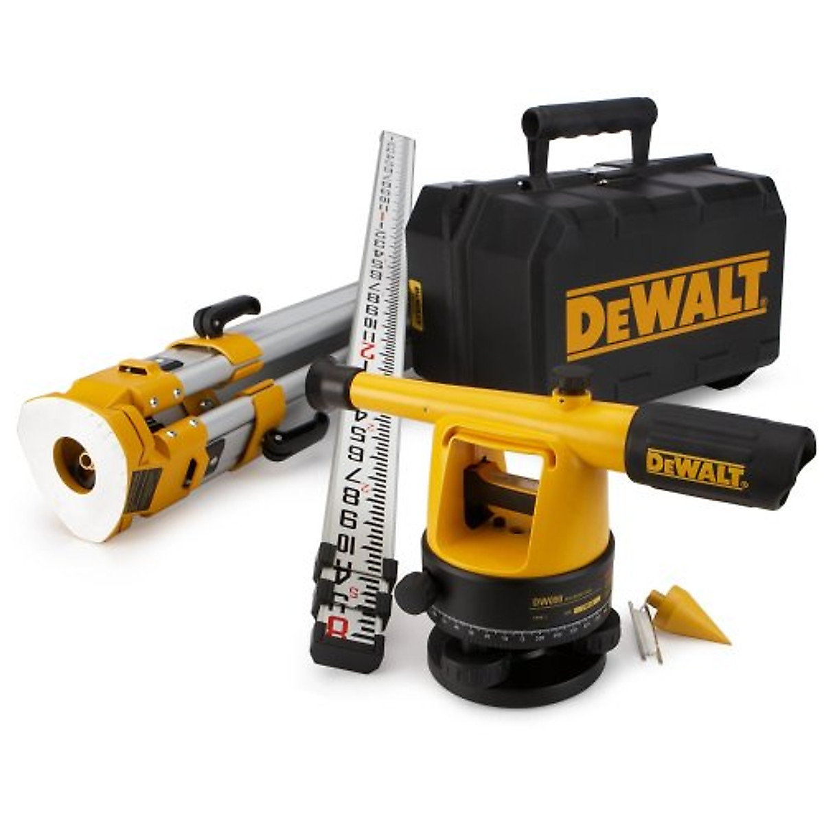 DEWALT Transit Level, Surveying Tool with Tripod and Rod, 20X Magnification (DW090PK), Yellow & Black