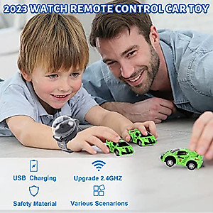 POSOUL Mini Remote Control Car Watch Toys for Boys 8-12 4-7 3-5, RC Cars for Boys, Hand Wrist Controlled RC Car, Stocking Stuffers for Kids Birthday Gifts for Kids (Green)