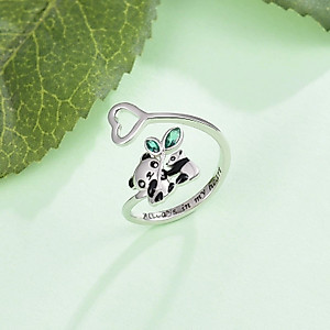 BEILIN Sterling Silver Panda Bear Ring Earrings Bracelet Necklace - Always in My Heart Mother Daughter Jewelry Gifts for Women Penda Lovers (Ring)