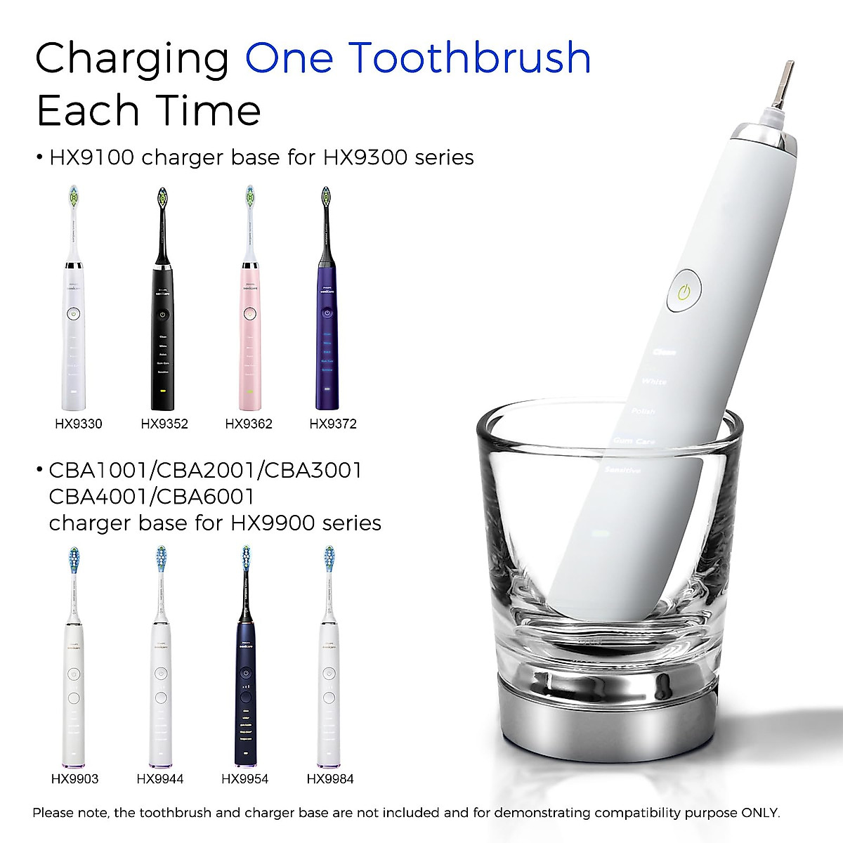 Replacement Charger Glass Cup Compatible with Philips Sonicare Electric Toothbrush HX9352 HX9360 HX9340 HX9900，Charging Base Glass Cup for HX9100 CBA1001 CBA2001 CBA3001