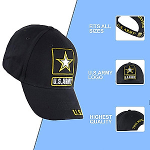 US Army Hat for Men and Women, Officially Licensed Product, Adjustable Strap Baseball Cap - US Army Embroidered Baseball Cap Beautifully Stitched Lettering on The Front and Back (Black)