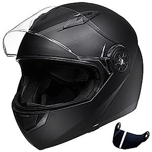 ILM Flip Up Full Face Modular Motorcycle Helmet for Adults Men Women Cascos para Motos Street Bike Motocross Helmet DOT 115(Matte Black,Medium)