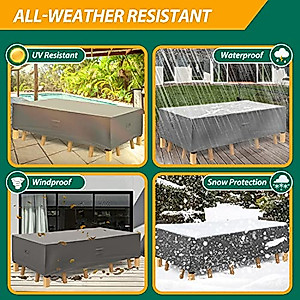 Patio Watcher Patio Furniture Covers Durable Water Resistant Outdoor Rectangle & Chair Sofa Set Cover with Secure Buckle Straps-Grey-L-108 L x 82" D x 23" H