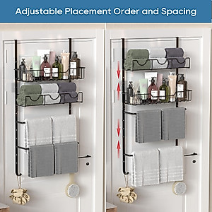 PAPAGIFTREE 4 Tiers Towel Racks for Bathroom Door Adjustable Bathroom Towel Holder with Storage Basket Towel Storage for Bathroom Towel Bar for Bathroom Over The Door Towel Bar for Bathroom