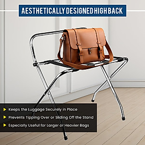 Luggage Rack, Foldable Suitcase Stand, Metal Luggage Holder for Guest Room, Foldable storage steel frame | Suitcase Stand Perfect for Bedrooms, Hotels, and Travel | Holds Up to 50-100 lb (Single Rack with High Back (DIY) - Pack of 2)