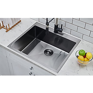 SHACO 25x22 Inch Black Drop In Kitchen Sink, 25 Inch Gunmetal Black RV Laundry Utility Sink, Top Mount 16 Gauge Stainless Steel Single Bowl Deep Small Kitchen Sink