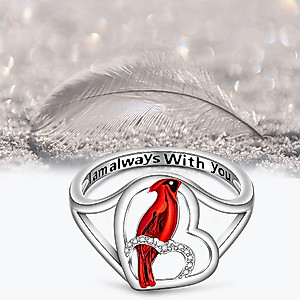 Cardinal Ring Sterling Silver Cardinal Appear When Angels Are Near Inspirational Heart Red Bird Rings for Women Cardinal Memorial Gifts Sympathy for Loss of Loved One Size 7