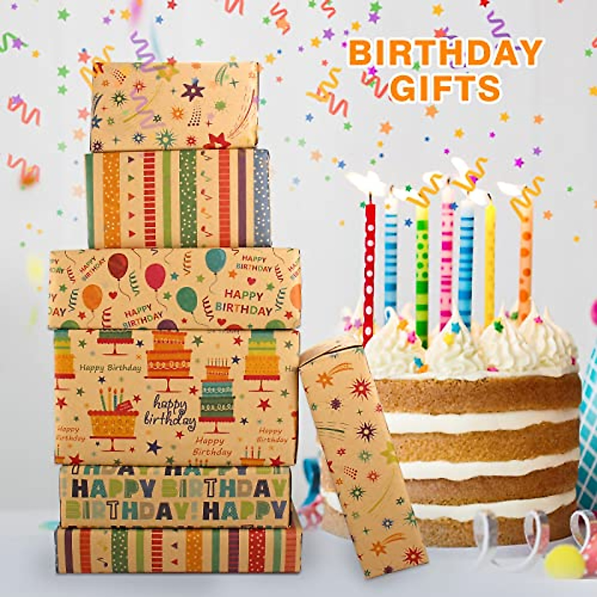 Recyclable Birthday Wrapping Paper Set - Tags & String Included