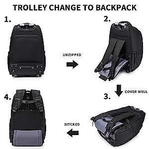 CALLPIONEER Rolling Backpack,Travel Laptop Backpacks with Wheels 17 inch Water Resistant Mens Rolling Laptop Lag Women Carry on Bag Airline Approved Trolley Roller Backpack Suitcase for Travel