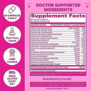Pink Stork Total Postnatal Vitamins for Women with DHA, Iron, Folate, and Vitamin B12, Postpartum Recovery Essentials, Daily Postnatal Supplement for Breastfeeding Moms, 60 Capsules, 1 Month Supply