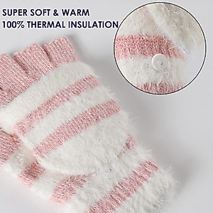 Achiou Winter Fingerless Gloves for Women, Warm Convertible Clamshell Mitten Gloves, Knitted Half Finger Flip Top Gloves Girl