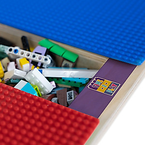 Contender Time-2-Play 35" W Square Build & Learn Compatible with Duplo Table with Trough & Shelf (with Gliders, Red & Blue, 18"-29" Adjustable Legs)