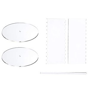 AQUIVER 8.25" Acrylic Round Cake Disk Set - Cake Discs Circle Base Boards with Center Hole (Set of 2) - 2 Comb Scrapers (4 Patterns) & Dowel Rod - Supplies for Cakes
