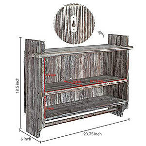 MyGift Torched Wood Wall Mounted 3 Tier Bathroom Shelf Storage Display Rack with 23-Inch Towel Bar