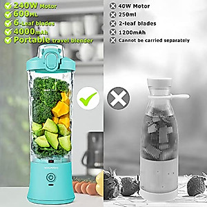 SHUNSHI Portable Blender 20 Oz, Personal Size Blender for Shakes and Smoothies with 6 Blades, Mini Small Smoothie Blender Bottles for Kitchen Home Office Gym Sports Travel (Mint)