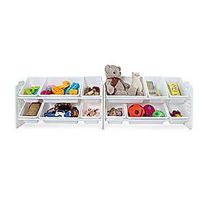 UNiPLAY Toy Organizer with 12 Removable Storage Bins, Multi-Bin Organizer for Books, Building Blocks, School Materials, Toys with Baseplate Board Frame (White)