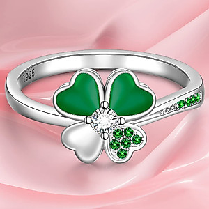 Talonior Irish Clover Ring for Women Sterling Silver St Patricks Day Gifts Shamrock Four Leaf Jewelry Green Holiday Prom Rings Size 8